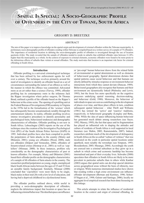 PDF Spatial Is Special A Socio Geographic Profile Of Offenders In The City Of Tswane South