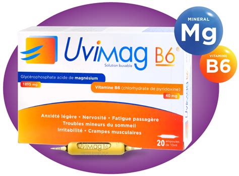 Uvimag B6 Magnesium And Vitamin B Drinkable Solution 20 Vials Of 10ml Vitamins And Minerals