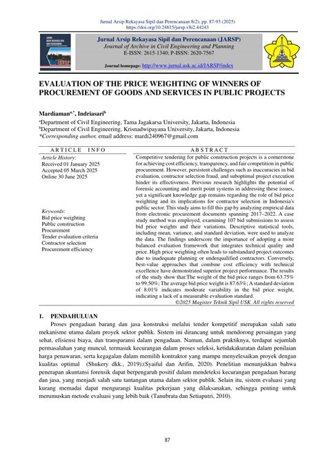 Pdf Evaluation Of The Price Weighting Of Winners Of Procurement Of
