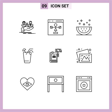 Pack Of 9 Creative Outlines Of Food Juice Flowchart Slice Food Editable