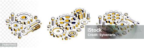 수리 및 유지 보수 개념 세트 기술 서비스 3d 등각 투영 벡터 일러스트레이션의 기어 및 도구 기술 기계 작업장 3차원 형태에 대한 스톡 벡터 아트 및 기타 이미지 Istock
