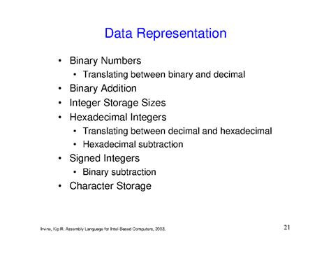 Data Representation I Data Representation Binary Numbers Translating