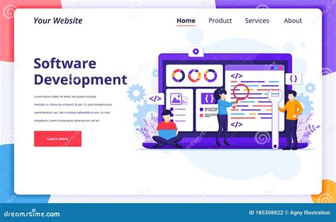 Software Development Concept People Work On A Giant Laptop Programming And Coding Modern Flat