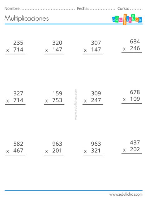 Multiplicaciones Ejercicios Para Multiplicar De Dos Y Tres Cifras