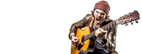 Closeup Of An Artist Musician Plays The Guitar Sings Loudly Screams