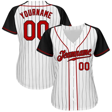 Custom White Black Pinstripe Red Black Authentic Raglan Sleeves