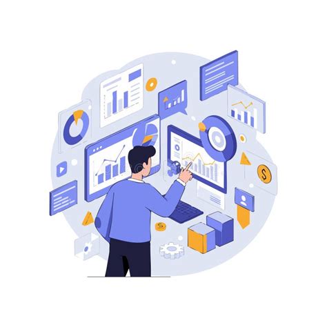 Businessman Analyzing Multiple Digital Charts And Graphs In Data Visualization Interface Vector