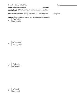 Solving A Nonlinear System Of Equations Guided Notes TpT