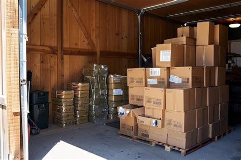 Premium Photo A Stack Of Moving Boxes In A Garage Ready To Be Loaded Into A Truck