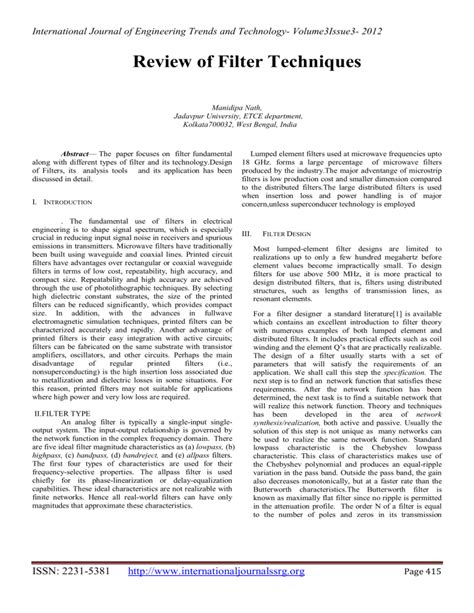 Review Of Filter Techniques