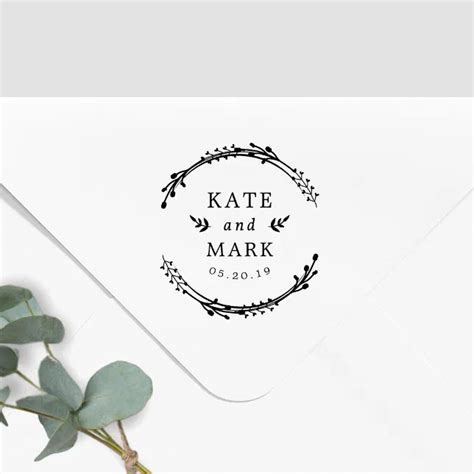 Rustic Wreath Couple Names Wedding Save The Date Self Inking Stamp Zazzle