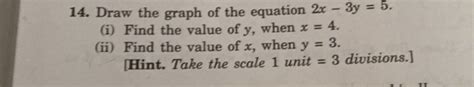 14 Draw The Graph Of The Equation 2x−3y 5 I Find The Value Of Y When