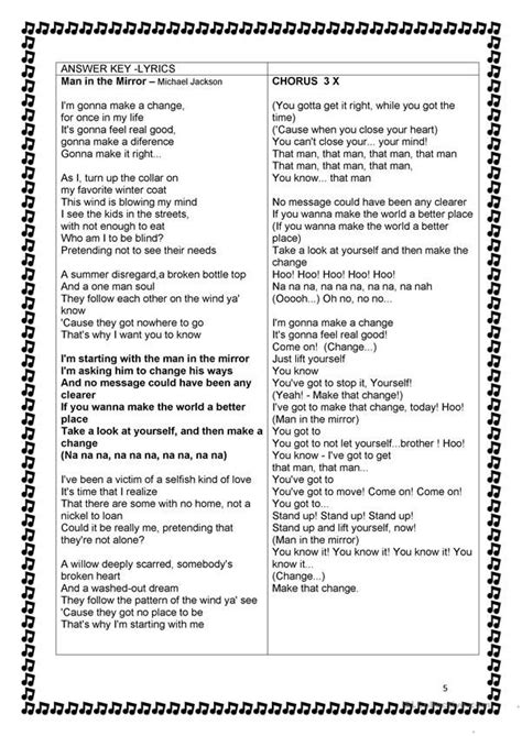 Song Man In The Mirror Michael Jackson Esl Worksheets Inspirational