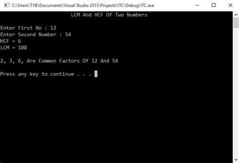 C Program To Display HCF And LCM Of Two Numbers C World