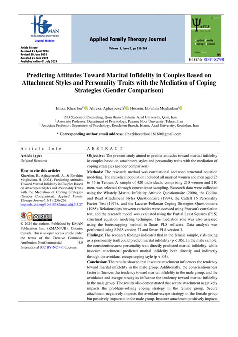 Pdf Predicting Attitudes Toward Marital Infidelity In Couples Based On Attachment Styles And