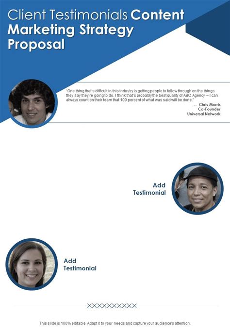 Client Testimonials Content Marketing Strategy Proposal One Pager
