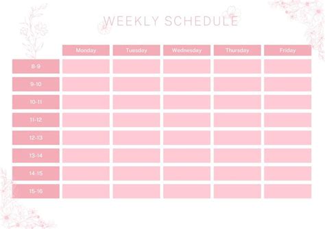 Cute Preppy Pink Weekly Schedule School Timetable Study Planner