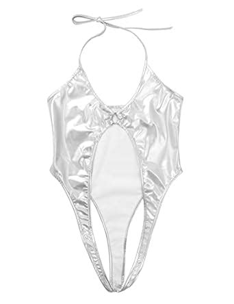 Buy Yoojoo Womens One Piece Shiny Metallic Halter Slingshot Monokini