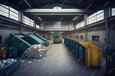 Premium Photo Recycling Center With Bins For Different Recyclable Materials And Machines