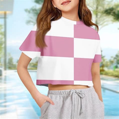 Girls Crop Tops Girls Round Neck Summer Tees Loose Crop Tops Rolled