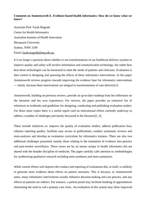 Pdf Discussion Of Evidence Based Health Informatics How Do We Know