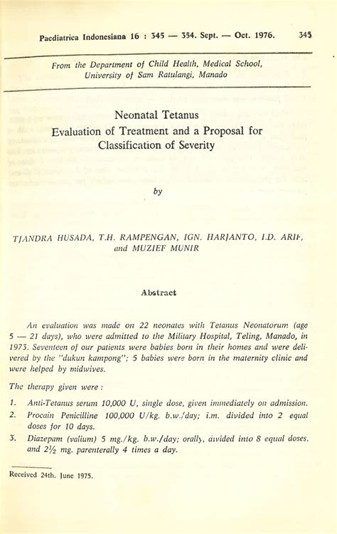 Pdf Neonatal Tetanus Evaluation Of Treatment And A Proposal For