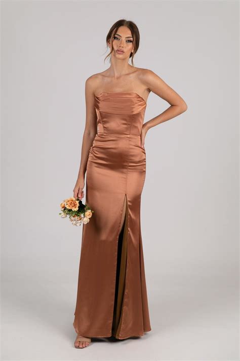 Peyton Strapless Satin Maxi Dress Terracotta Noodz Boutique