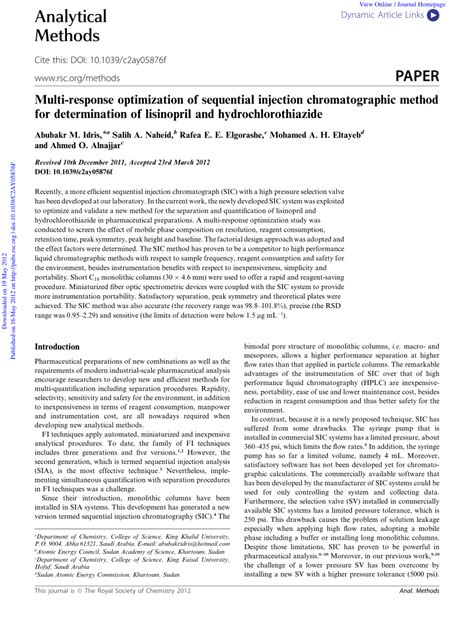Pdf Multi Response Optimization Of Sequential Injection Chromatographic Method For
