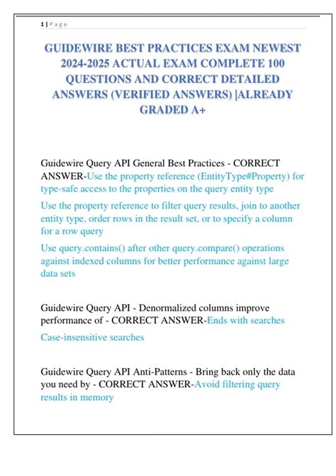 Guidewire Best Practices Exam Newest Actual Exam Complete 100 Questions And Correct Detailed