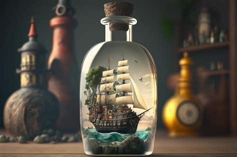 Premium Ai Image Glass Bottle With Pirate Ship Inside Mini Ship