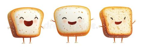 Happy Cartoon Bread Slices With Smiling Faces Cheerful Expressions And Arms Showcasing