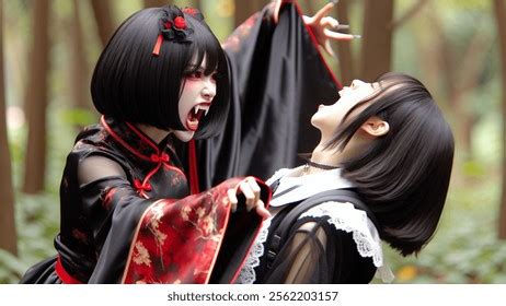 Indoor Photo Chinese Vampire Girl Hugging Ai Generated Image 2562226487