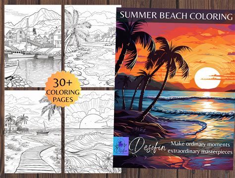 Summer Beach Adult Coloring Pages Digital Download Printable Etsy