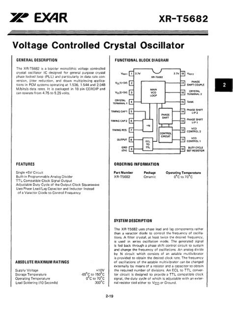 Xr T5682 Datasheet Crystal Oscillator Exar