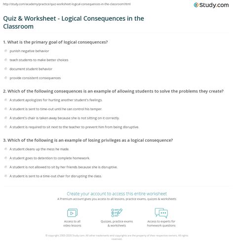 Quiz And Worksheet Logical Consequences In The Classroom