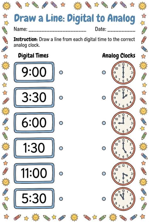 Draw A Line Digital To Analog Worksheet Download And Print Now