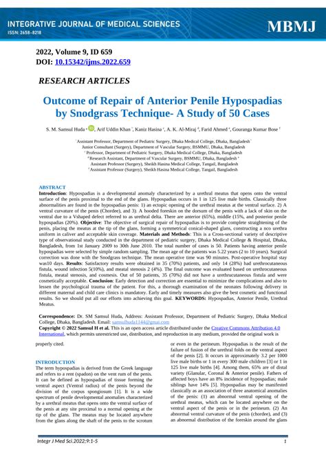 Pdf Outcome Of Repair Of Anterior Penile Hypospadias By Snodgrass