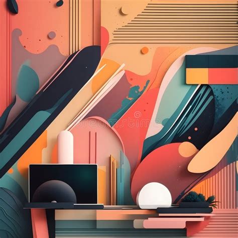 Modern Workspace With Laptop Computer On Colorful Abstract Background