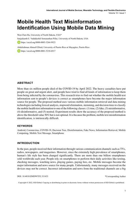 Mobile Health Text Misinformation Identification Using Mobile Data Mining Request Pdf