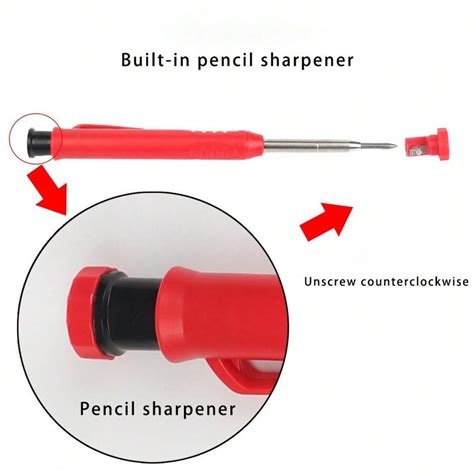 Solid Carpenter Pencil With Refill Lead Built Sharpener Deep Hole