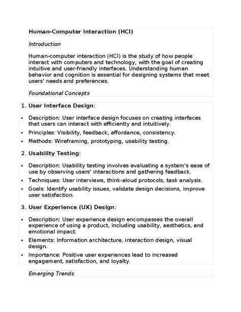 HCI Summary Computer Science Human Computer Interaction HCI