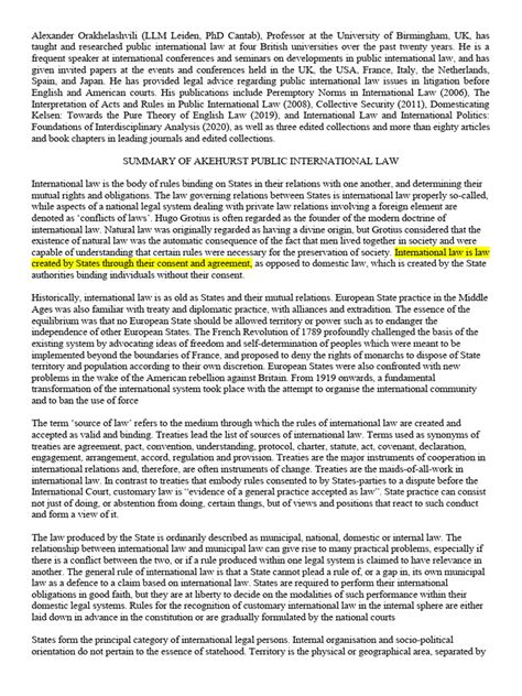 Summary Of Akehurst Book Pdf