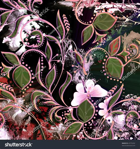 Floral Grunge Leaf Scroll Design Flying Stock Illustration