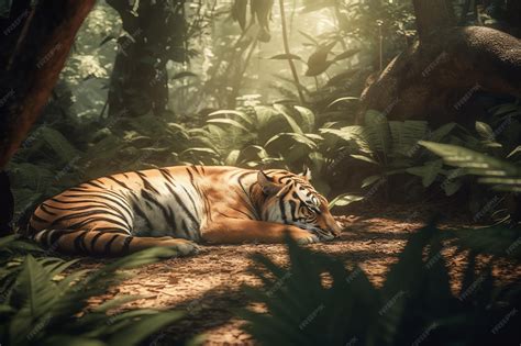 Premium Photo Photo Of A Tiger Sleeping In The Forest