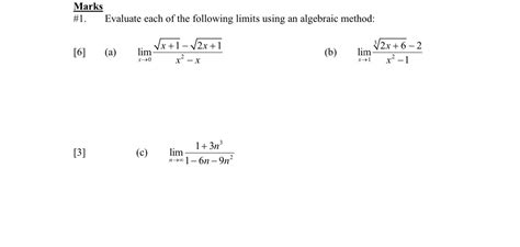 Solved Marks Evaluate Each Of The Following Limits Using Chegg