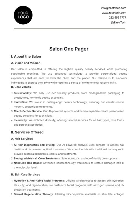 Free Salon One Pager Template To Edit Online