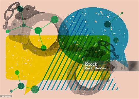 Risograph 기하학적 모양의 말풍선이 있는 수갑 트렌디한 Riso Graph의 개체는 기하학 요소가 있는 질감 스타일 디자인을 인쇄합니다 Brand Name