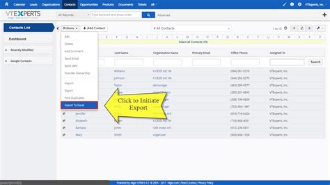 List Export To Xls Excel Extension To Export In Vtiger
