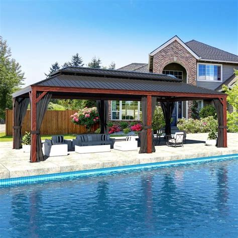 Reviews For Veikous 24 Ft X 14 Ft Wood Grain Aluminum Hardtop Gazebo