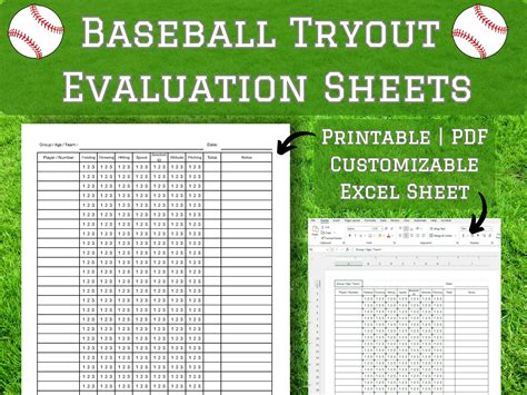 Baseball Tryout Evaluation Sheets Pdf And Excel Customizable Etsy